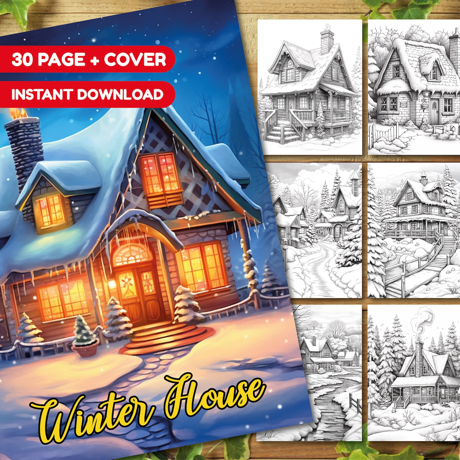 Winter House Coloring Page, Cozy House Coloring Page, Christmas House ...