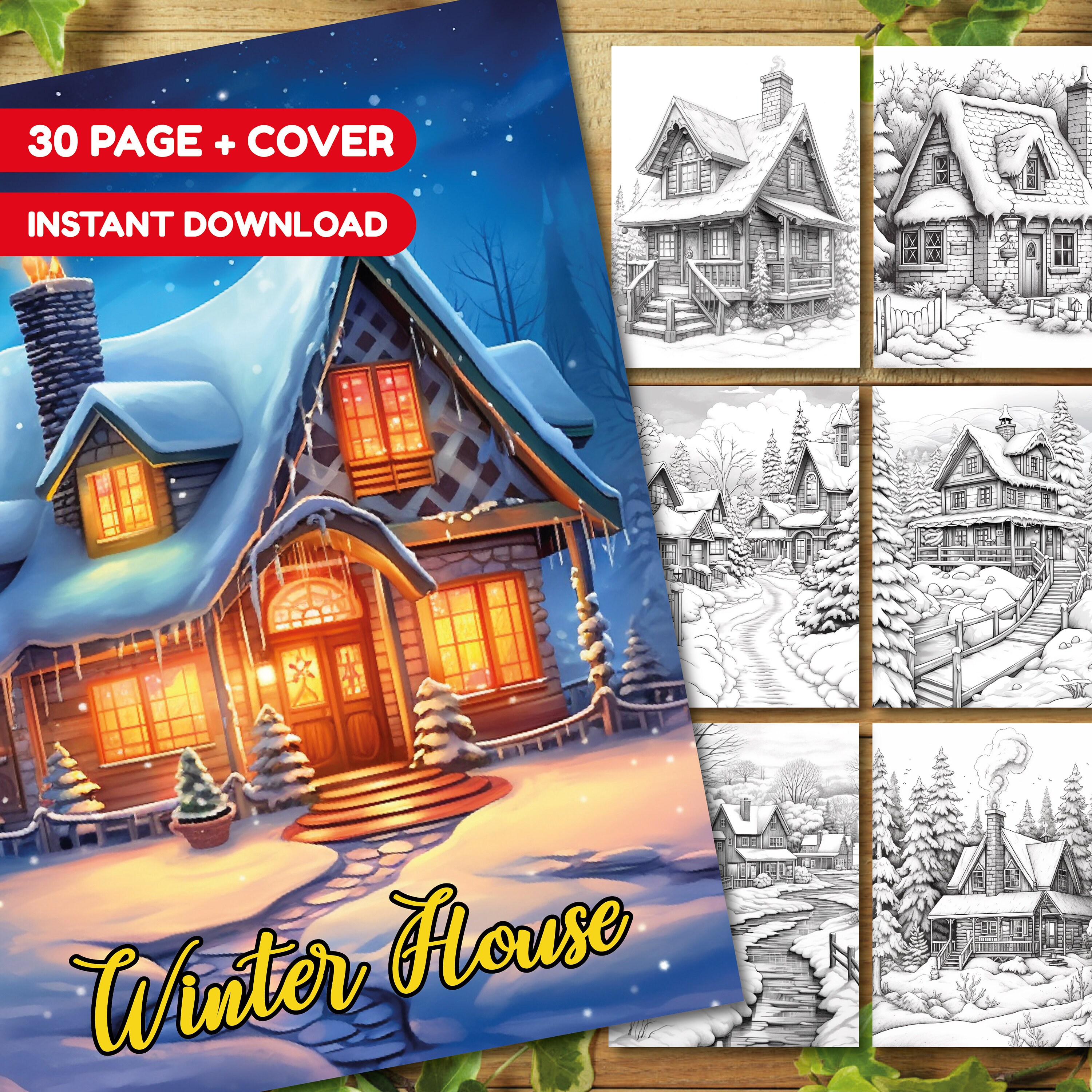 Winter House Coloring Page, Cozy House Coloring Page, Christmas House ...