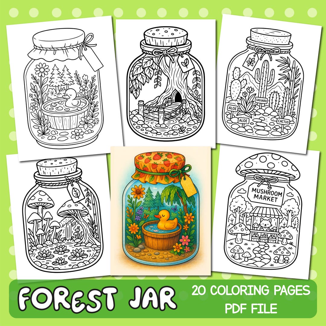 Forest Jar Coloring Pages, Bold and Easy Coloring Book, Enchanted ...