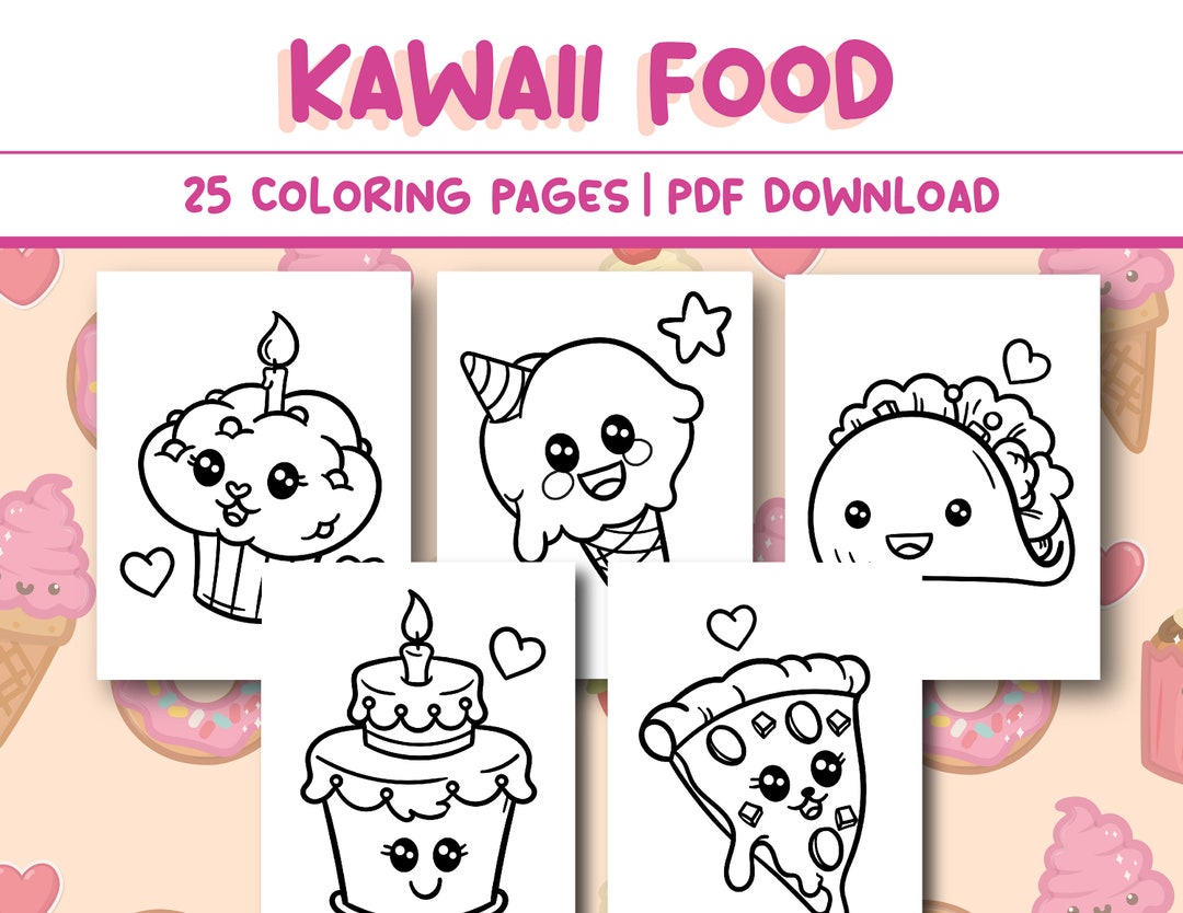 Kids Coloring Page: Cute Kawaii Food Coloring Page, 25 Pages Coloring ...