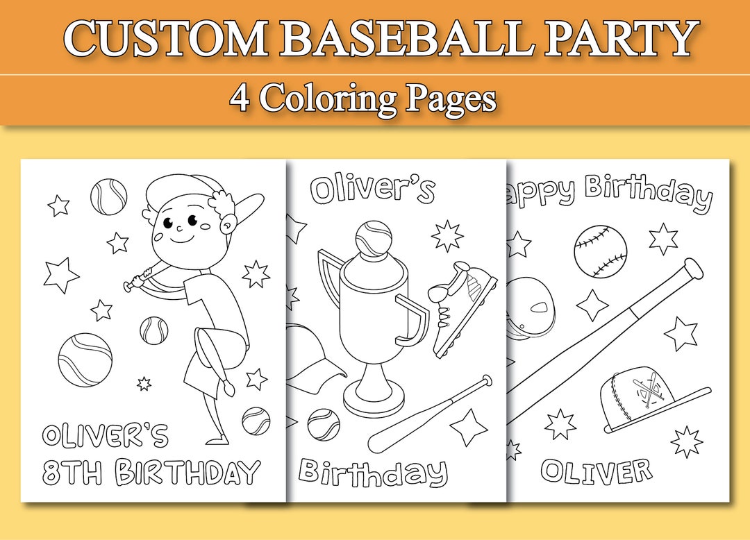 Custom Baseball Party Coloring Pages, Personalized Baseball Birthday ...
