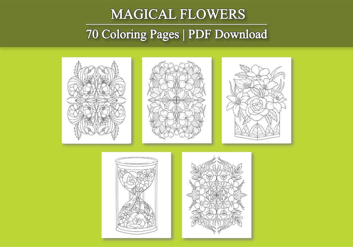 Adult Coloring Pages: Magical Flower Coloring Book 70 - Etsy