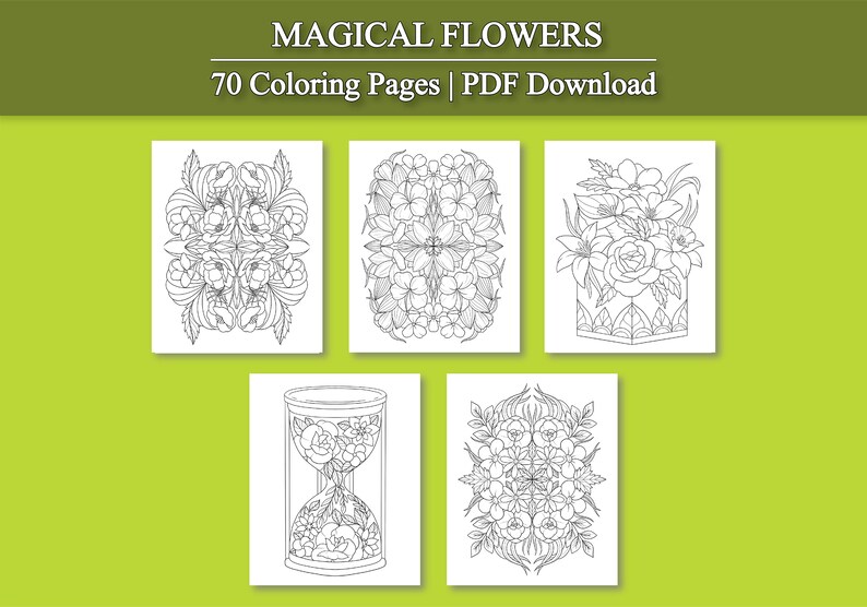 Adult Coloring Pages: Magical Flower Coloring Book 70 - Etsy