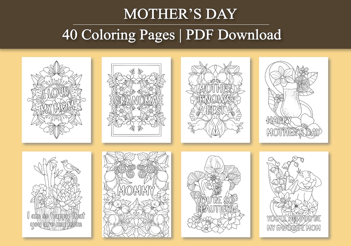 Mother's Day Coloring Pages 40 Digital Coloring Pages - Etsy