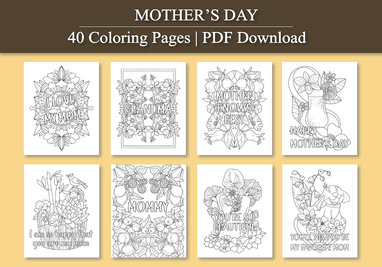 Mother's Day Coloring Pages 40 Digital Coloring Pages PDF Download - Etsy