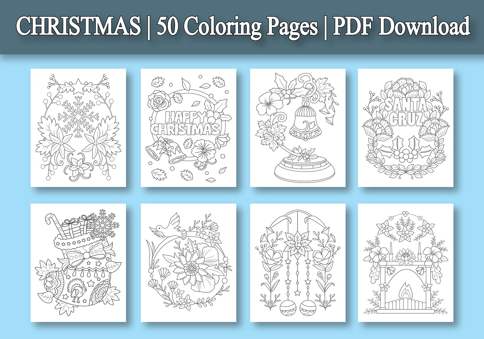 Adult Coloring Book: Christmas Coloring Pages for Adults and Kids | 50 ...