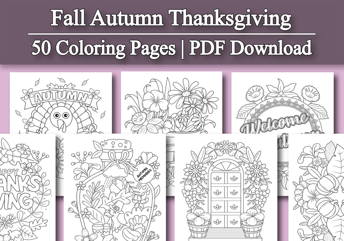Adult Coloring Book: Autumn/thanksgiving/fall Coloring Pages - Etsy