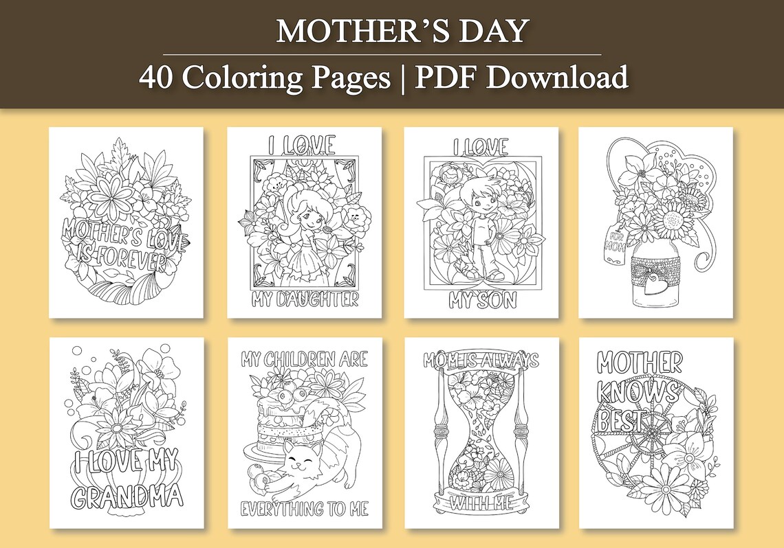 Mother's Day Coloring Pages 40 Digital Coloring Pages PDF Download - Etsy