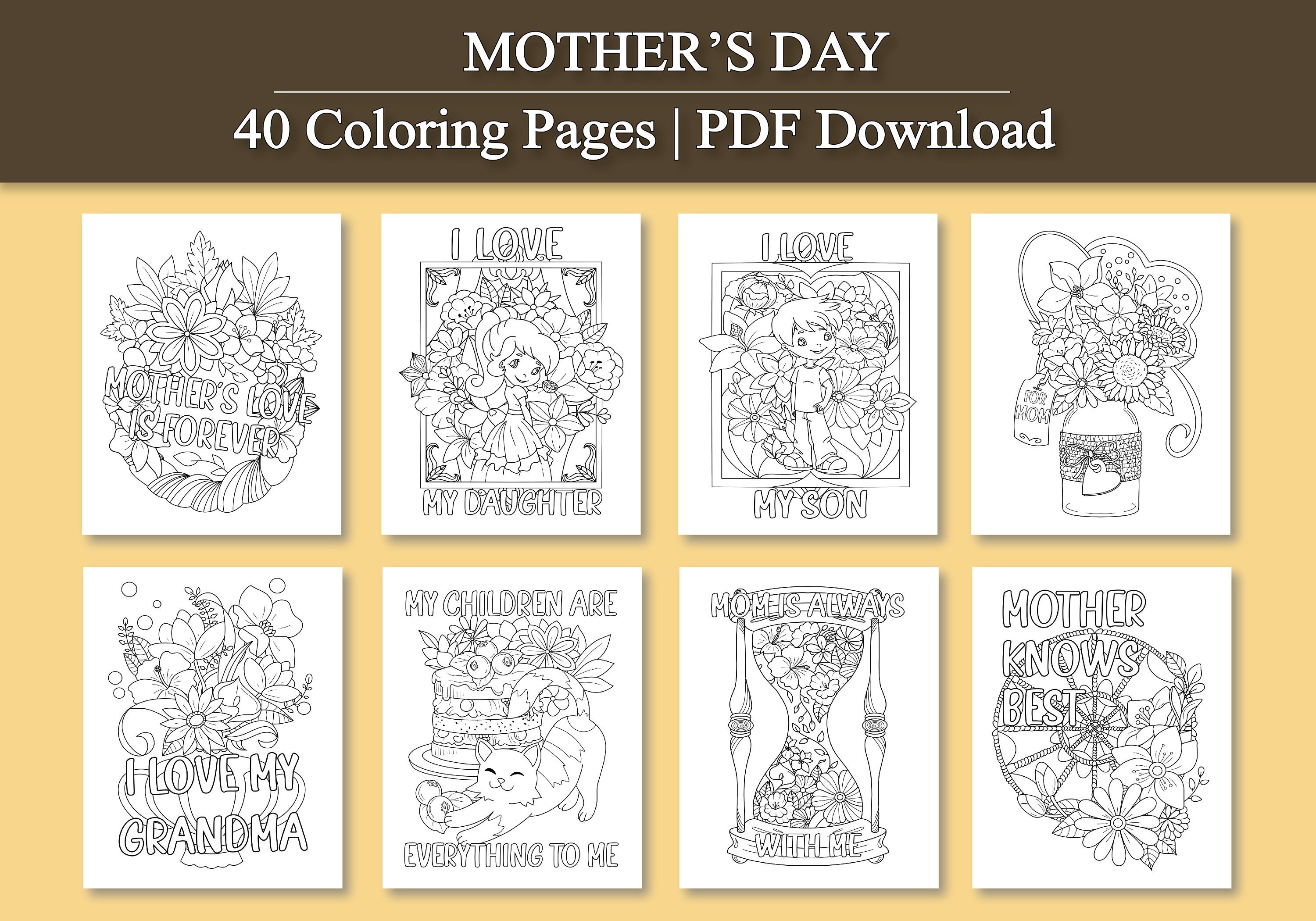 Mother's Day Coloring Pages 40 Digital Coloring Pages PDF Download - Etsy