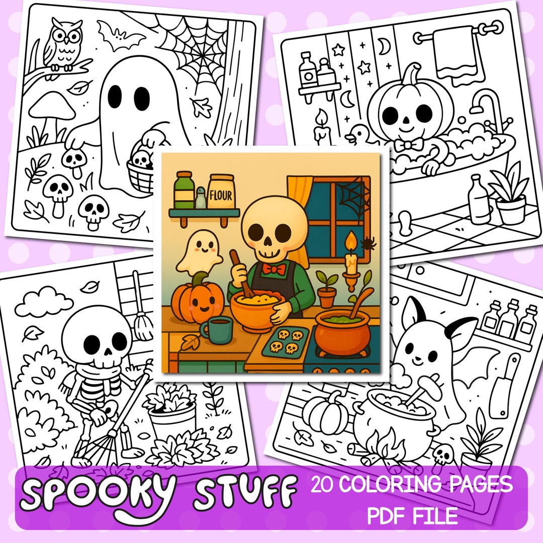 Spooky Stuff Coloring Pages, Cozy Hygge Coloring Pages, Bold and Easy ...