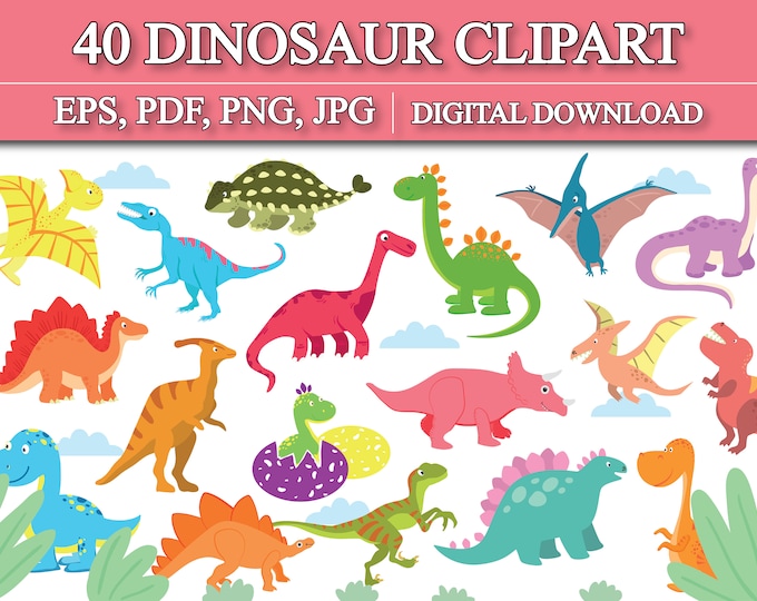 Dinosaurs Clip Art Set - Hand-drawn Dino Illustrations, Dinosaur Design ...