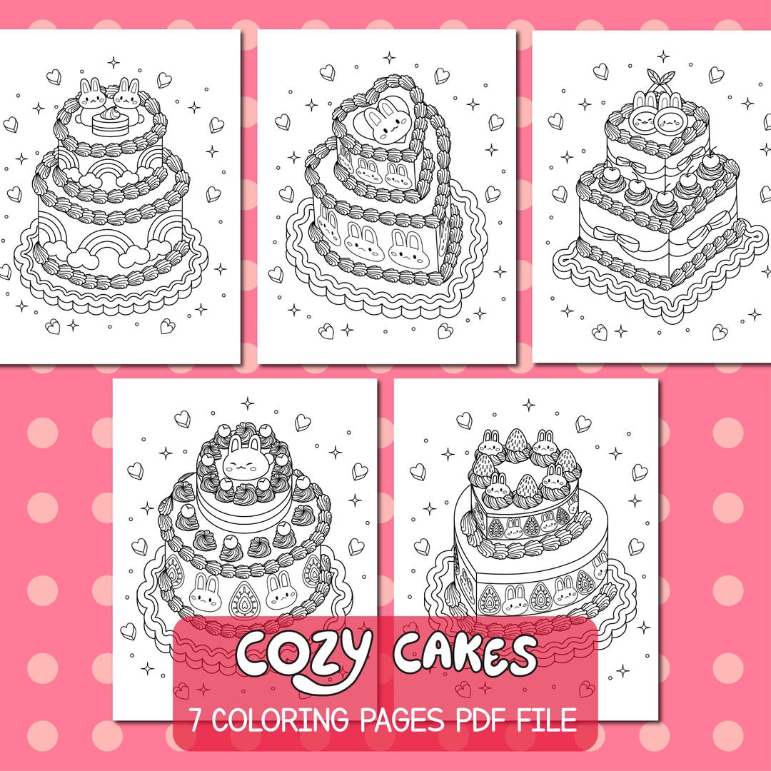 Cozy Cakes Coloring Pages | Cute Dessert Coloring Pages | 7 Coloring ...