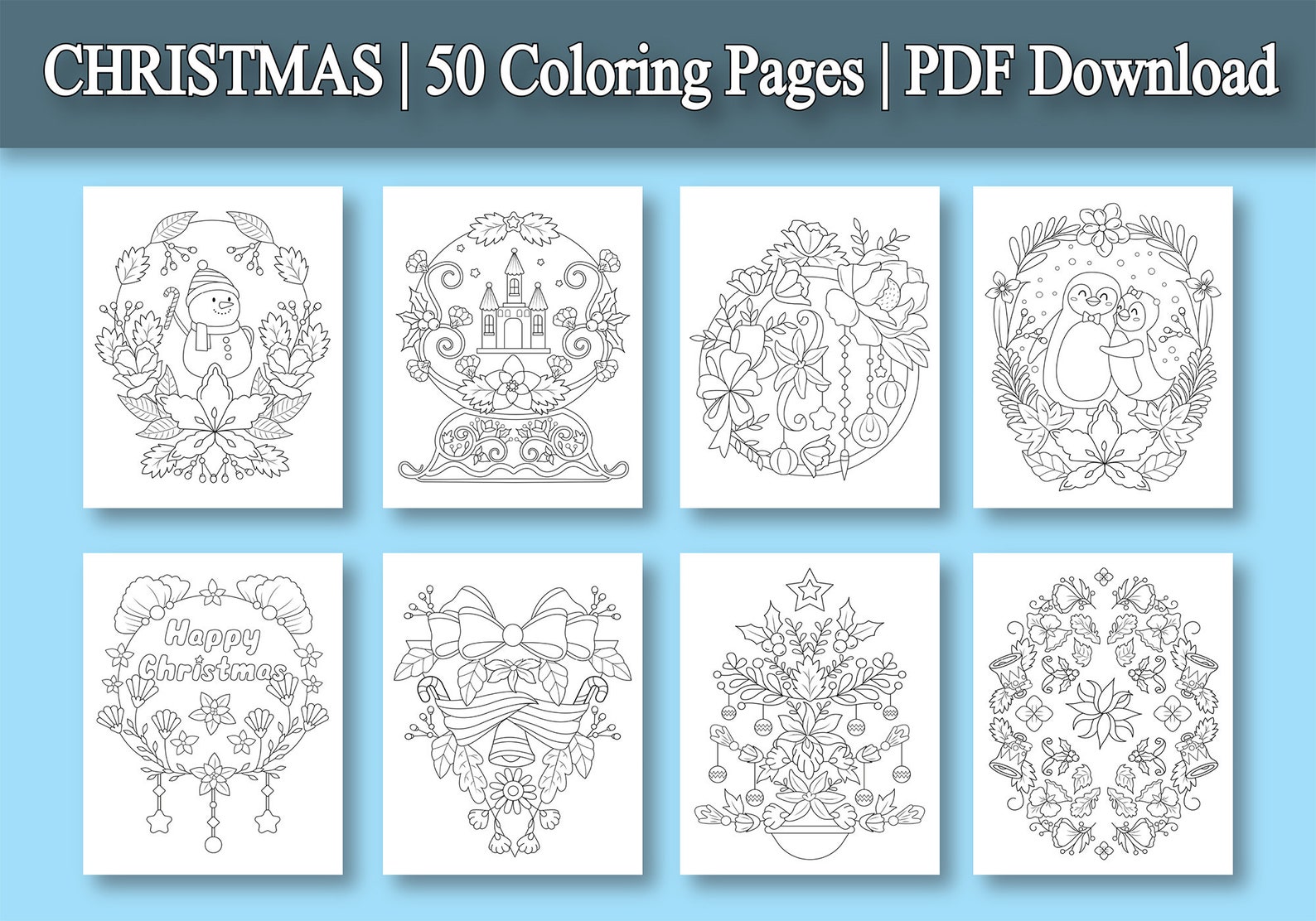 Adult Coloring Book: Christmas Coloring Pages for Adults and Kids | 50 ...
