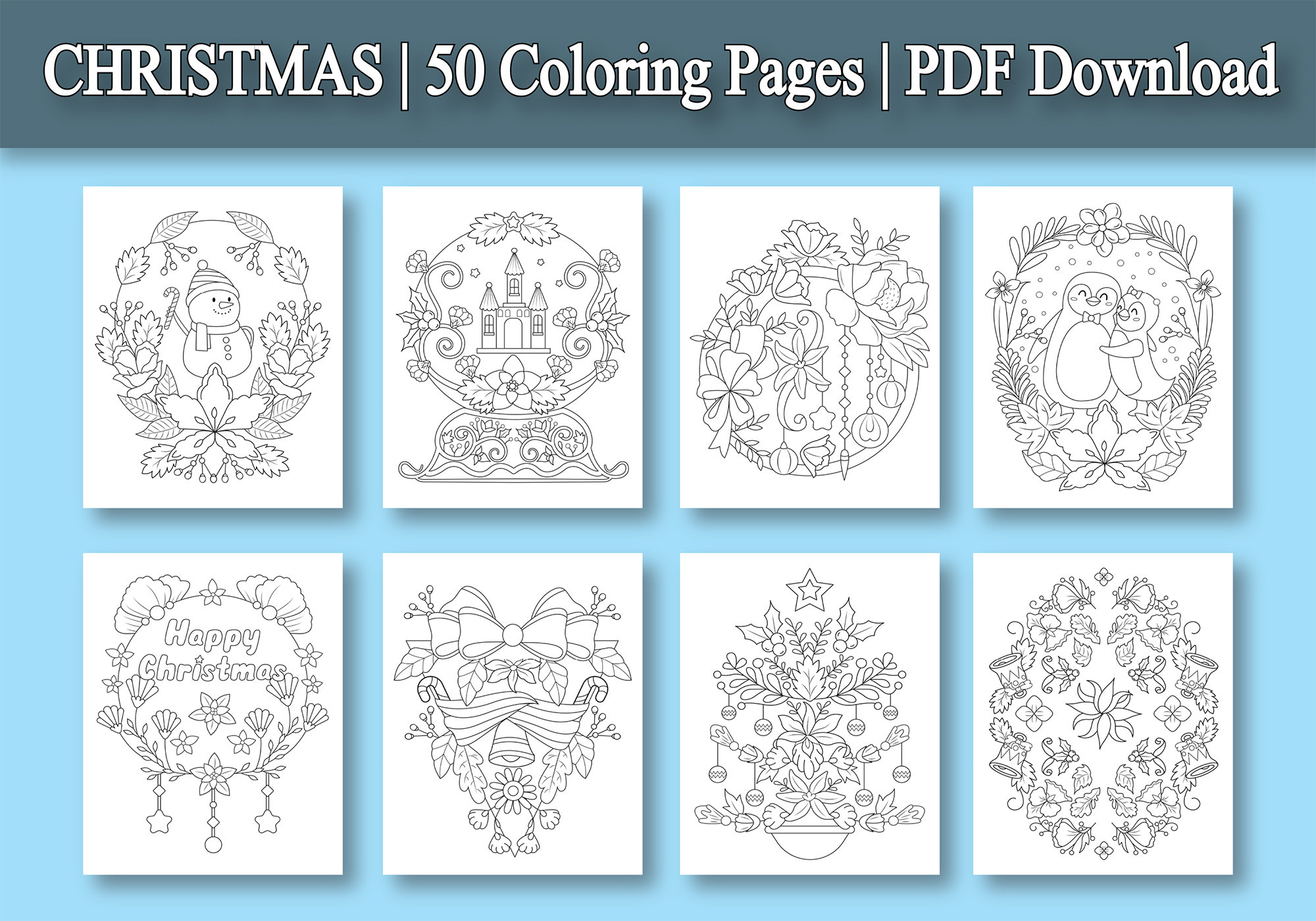 Adult Coloring Book: Christmas Coloring Pages for Adults and Kids | 50 ...