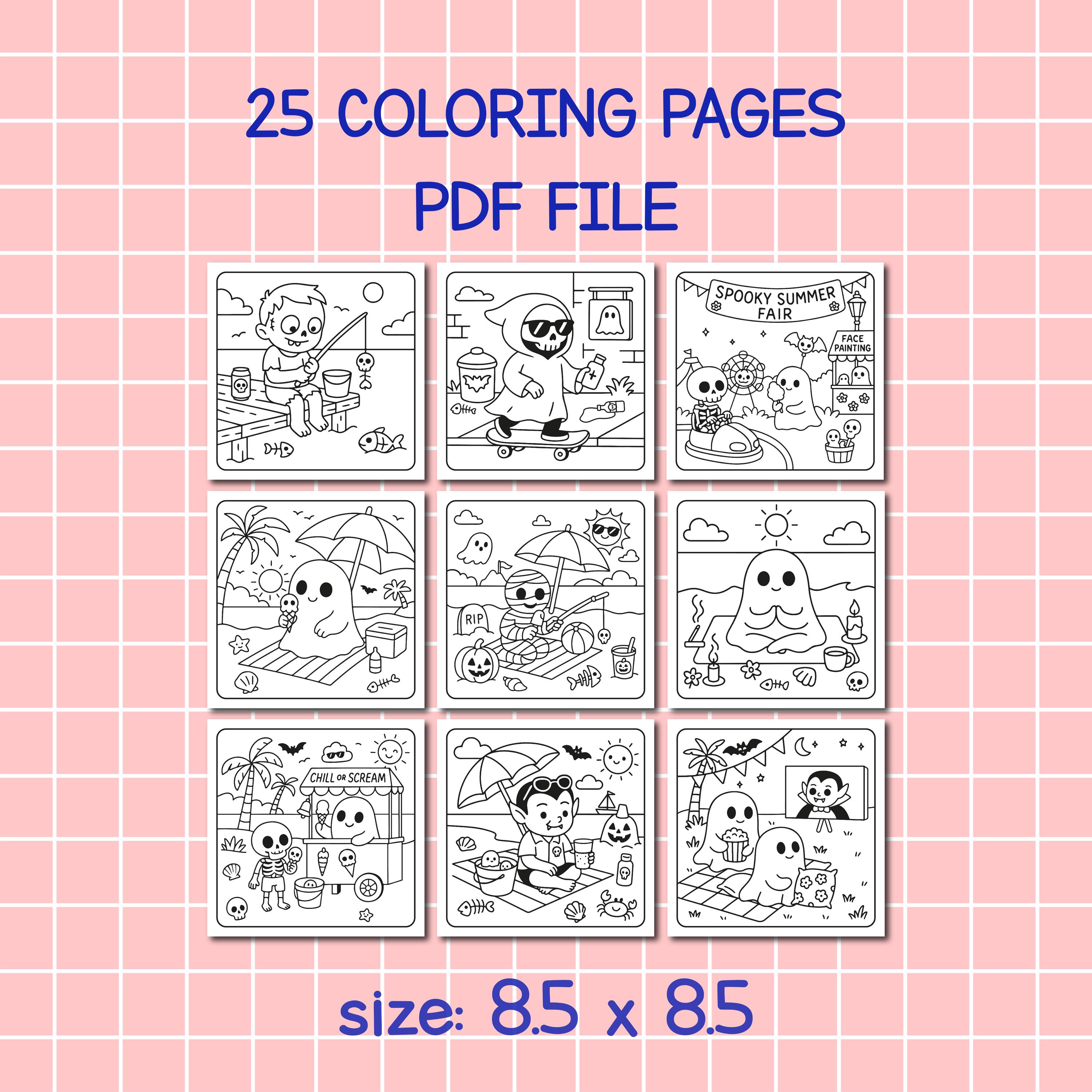 Spooky Summer Coloring Pages: Beach Halloween Fun (PDF Download) - Etsy