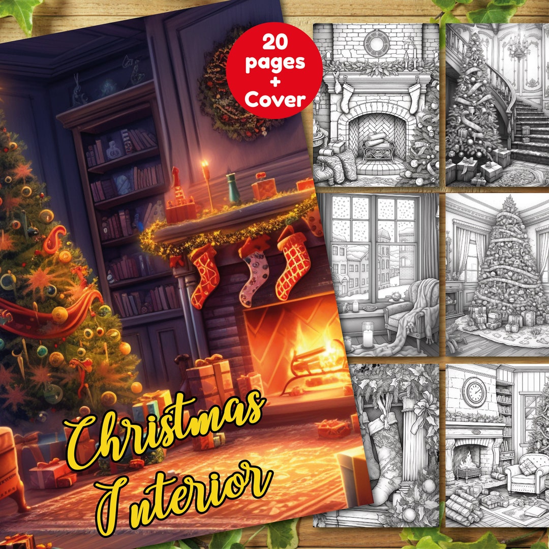 Christmas Interior Coloring Pages: 20 Page Holiday Home Designs ...