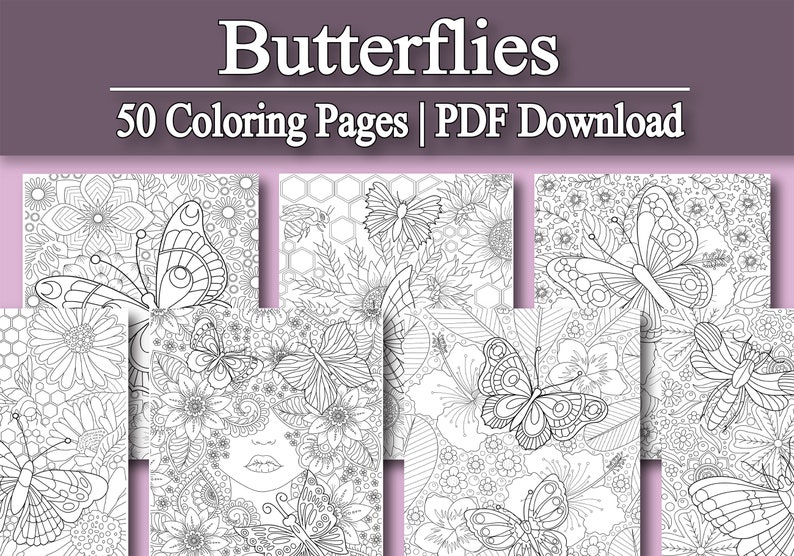 Adult Coloring Book: Butterfly Coloring Pages 50 Digital - Etsy