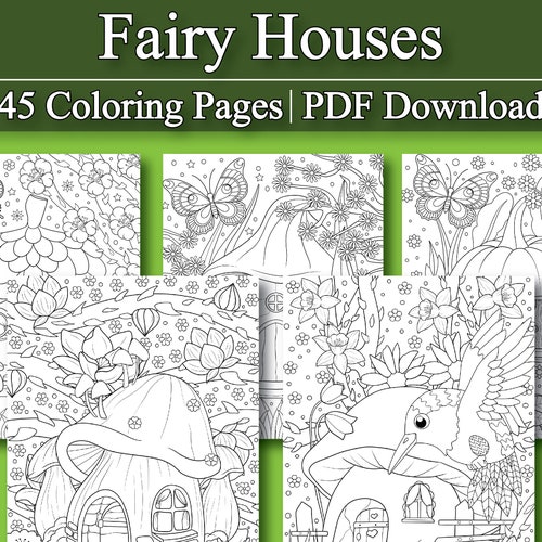 Two Fairy House Coloring Pages DIGITAL DOWNLOAD Acorn and an - Etsy