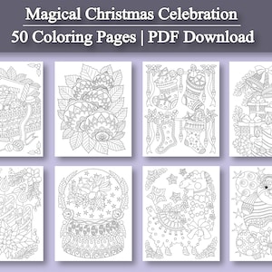 Adult Coloring Book: Magical Christmas Adult Coloring Pages | 50 ...