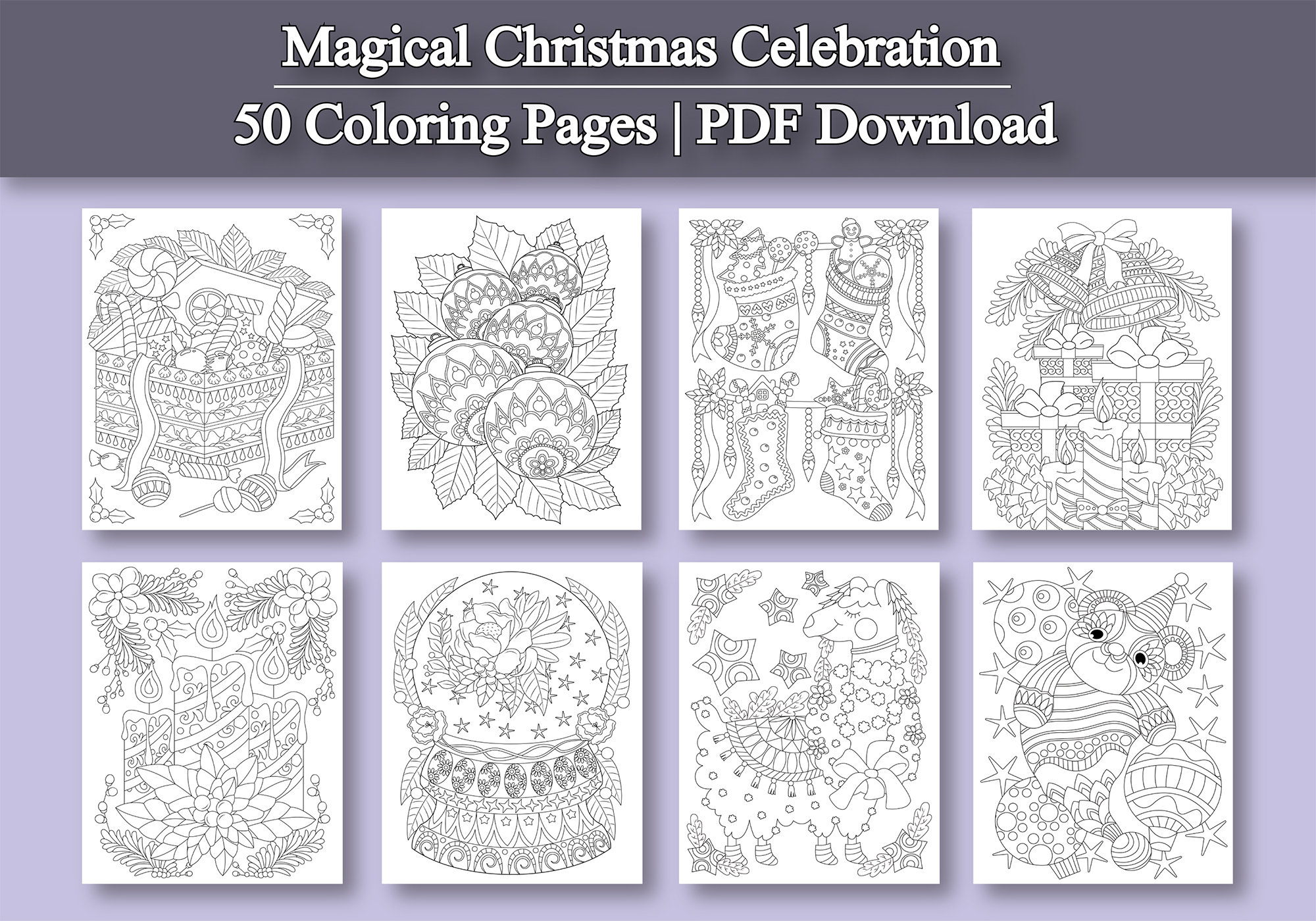Adult Coloring Book: Magical Christmas Adult Coloring Pages | 50 ...
