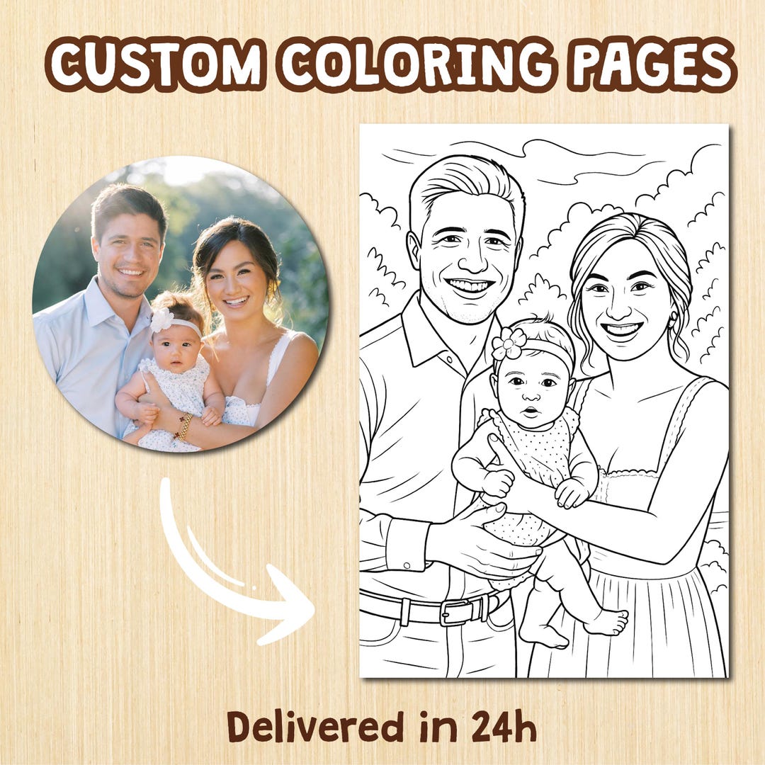 Personalized Photo Coloring Page: Custom Portrait Line Art (digital ...