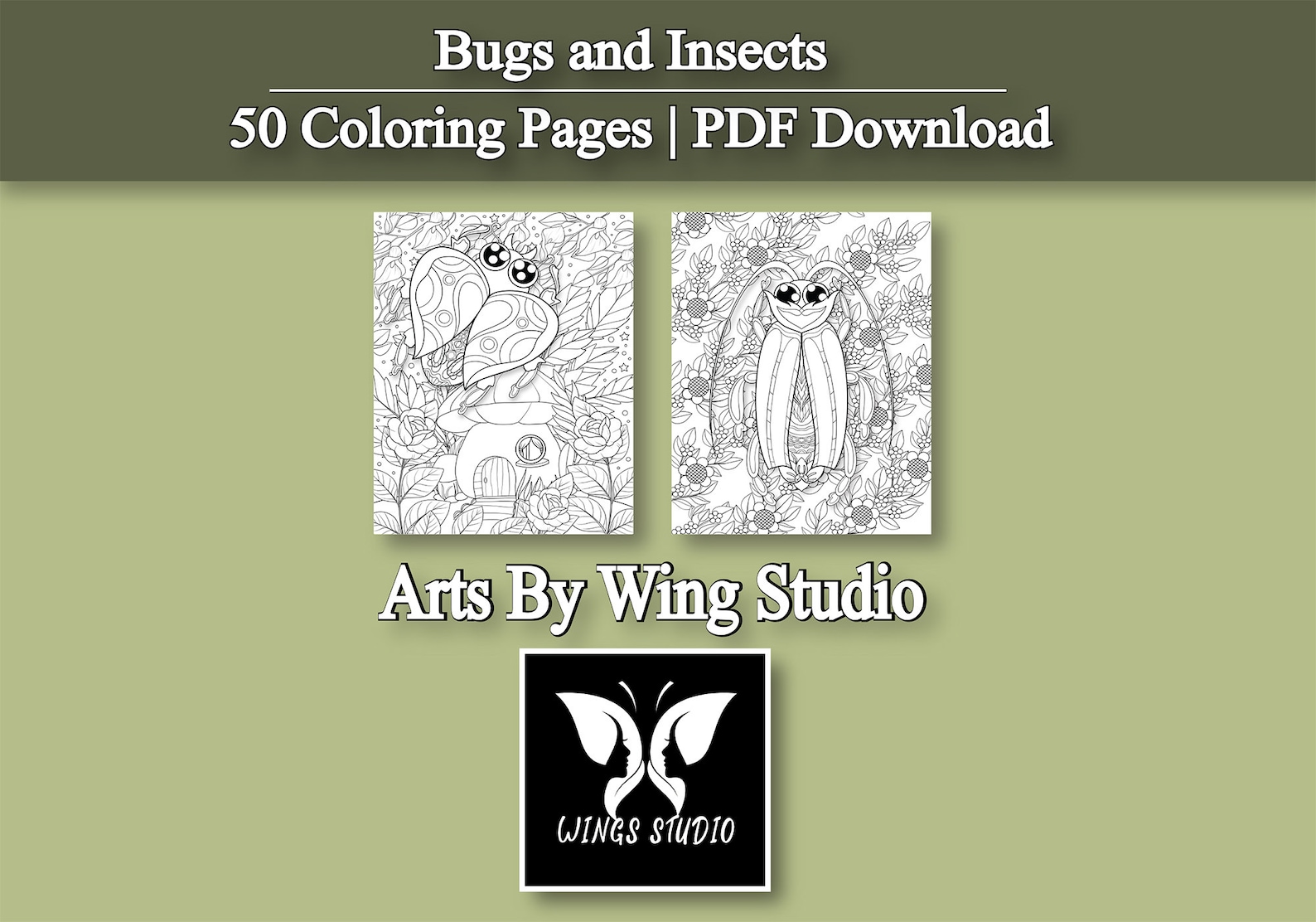 Adult Coloring Book: Bugs and Insects Adult Coloring Pages | 50 Digital ...
