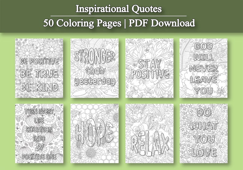 Adult Coloring Book: Inspirational Quotes, Positive Quotes 50 Digital ...
