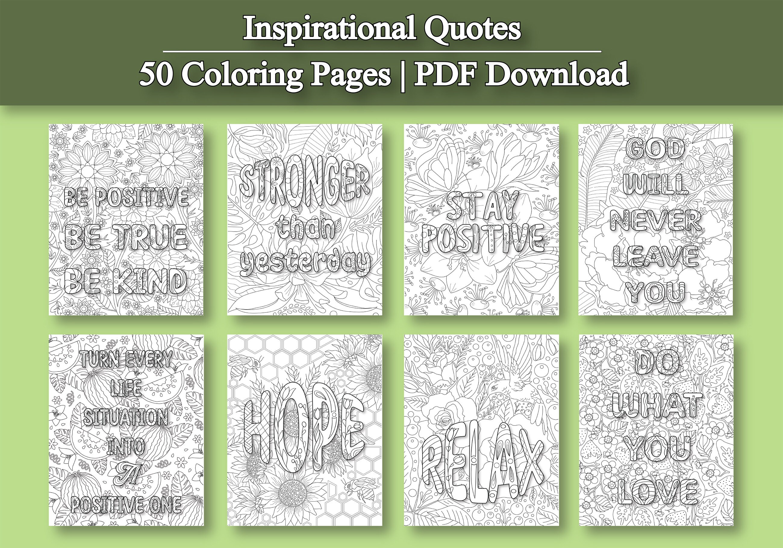Adult Coloring Book: Inspirational Quotes, Positive Quotes 50 Digital ...