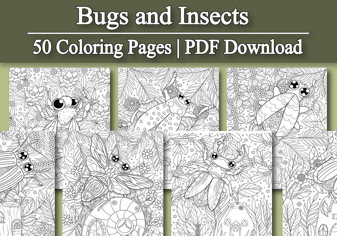 Adult Coloring Book: Bugs and Insects Adult Coloring Pages 50 Digital ...