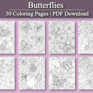 Adult Coloring Book: Butterfly Coloring Pages | 50 Digital Coloring Pages (printable, PDF ...