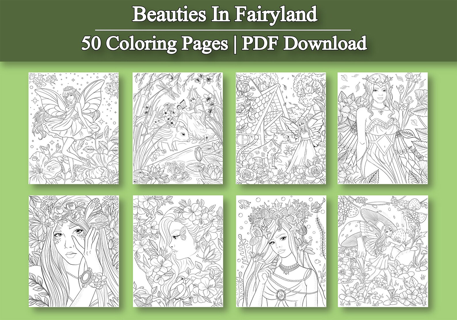 Adult Coloring Book: Beauties in Fairyland Adult Coloring Pages | 50 ...