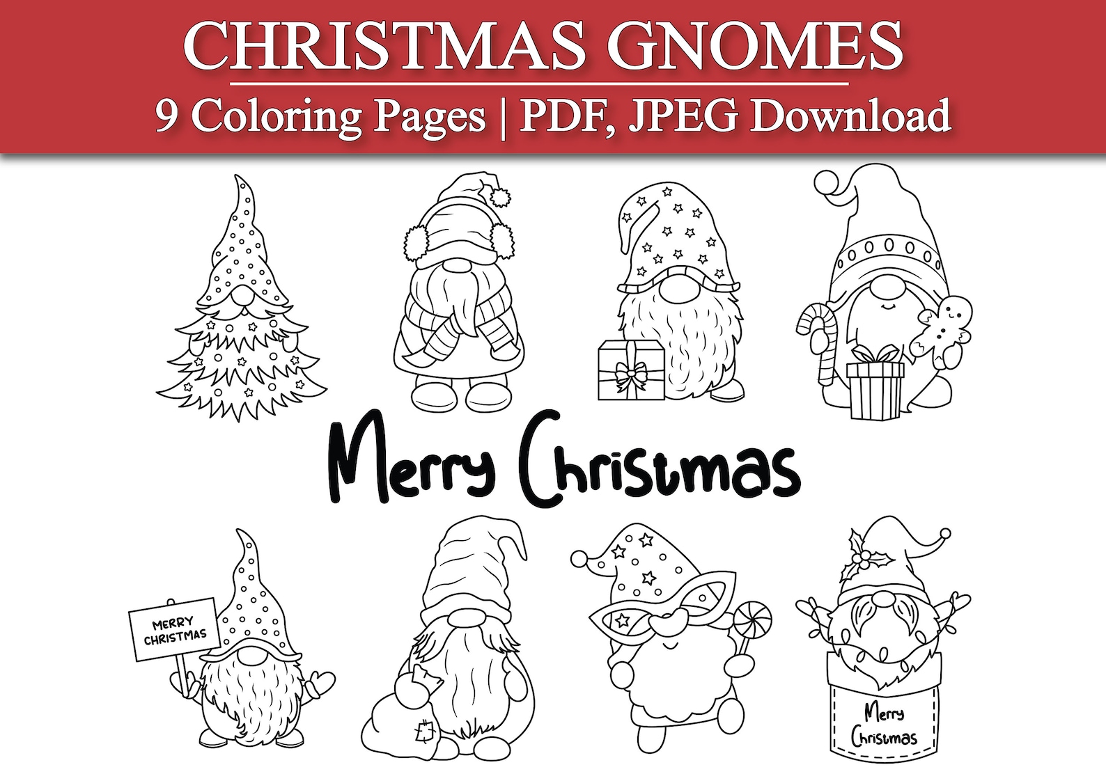 Adult and Kids Coloring Book: Santa Gnomes Coloring Pages, Dwarf Gnomes ...