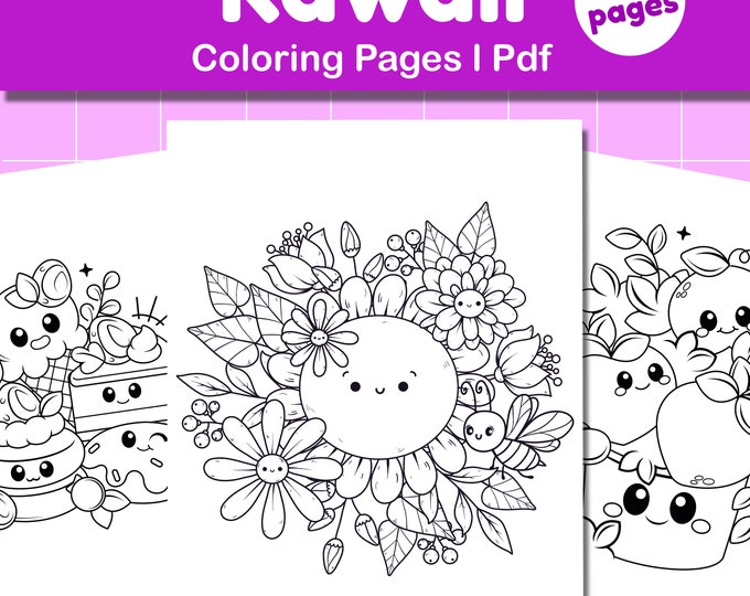Kawaii Coloring Pages, Cute Coloring Pages, 45 Pages, PDF | Digital ...