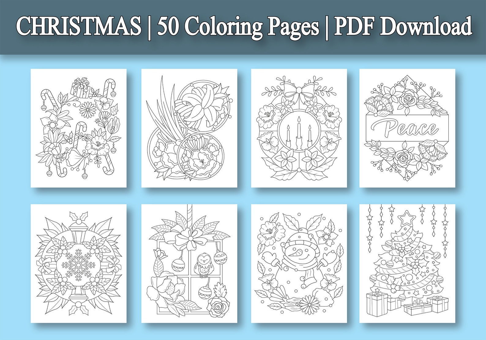 Adult Coloring Book: Christmas Coloring Pages for Adults and - Etsy