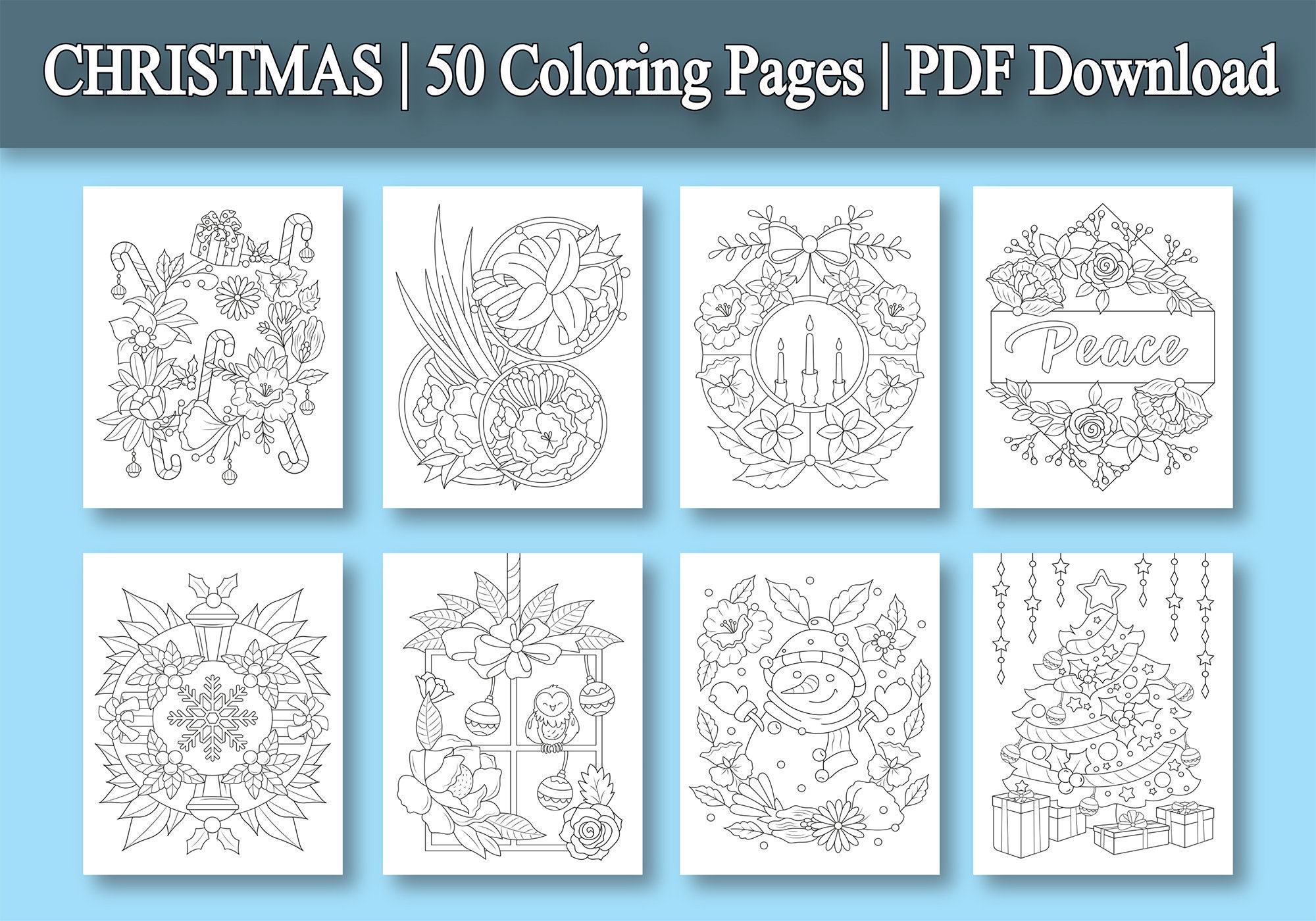 Adult Coloring Book: Christmas Coloring Pages for Adults and - Etsy