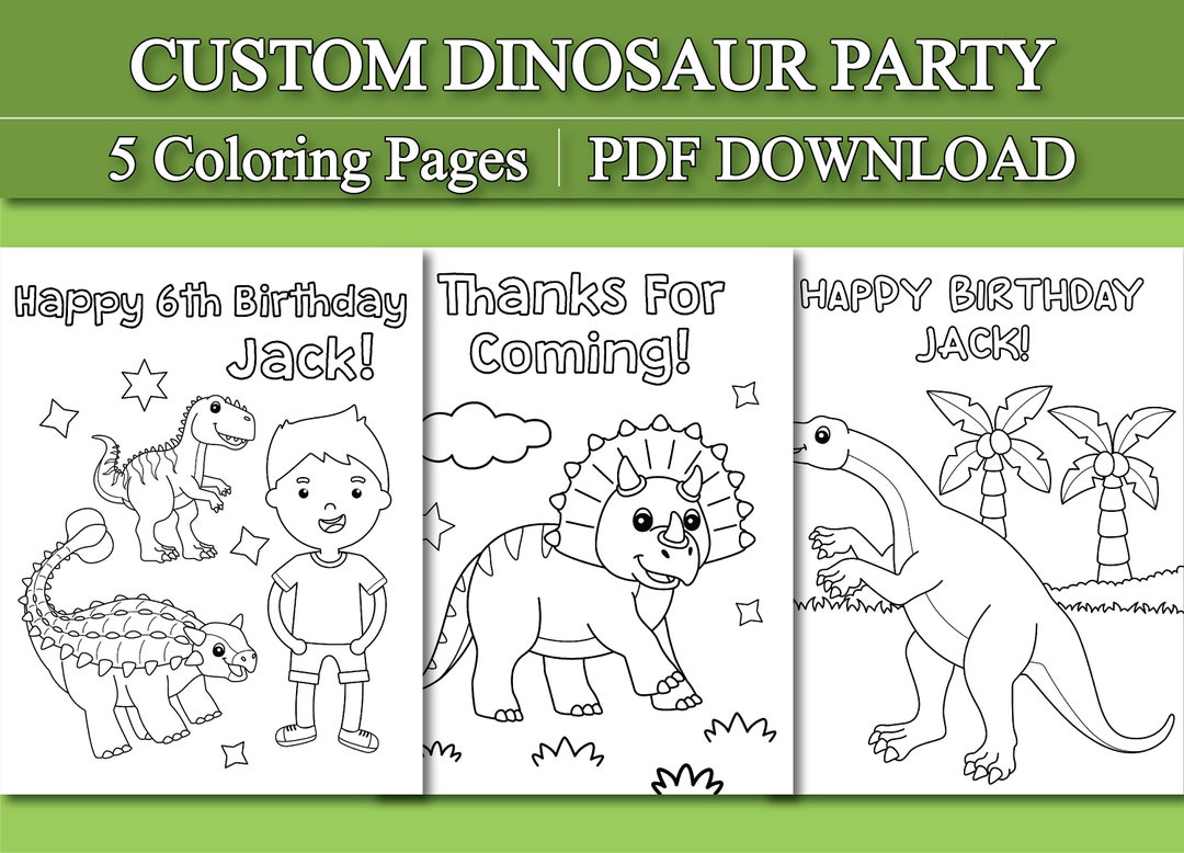 Personalized Dinosaur Birthday Coloring Pages for Kids, Custom Dinosaur ...