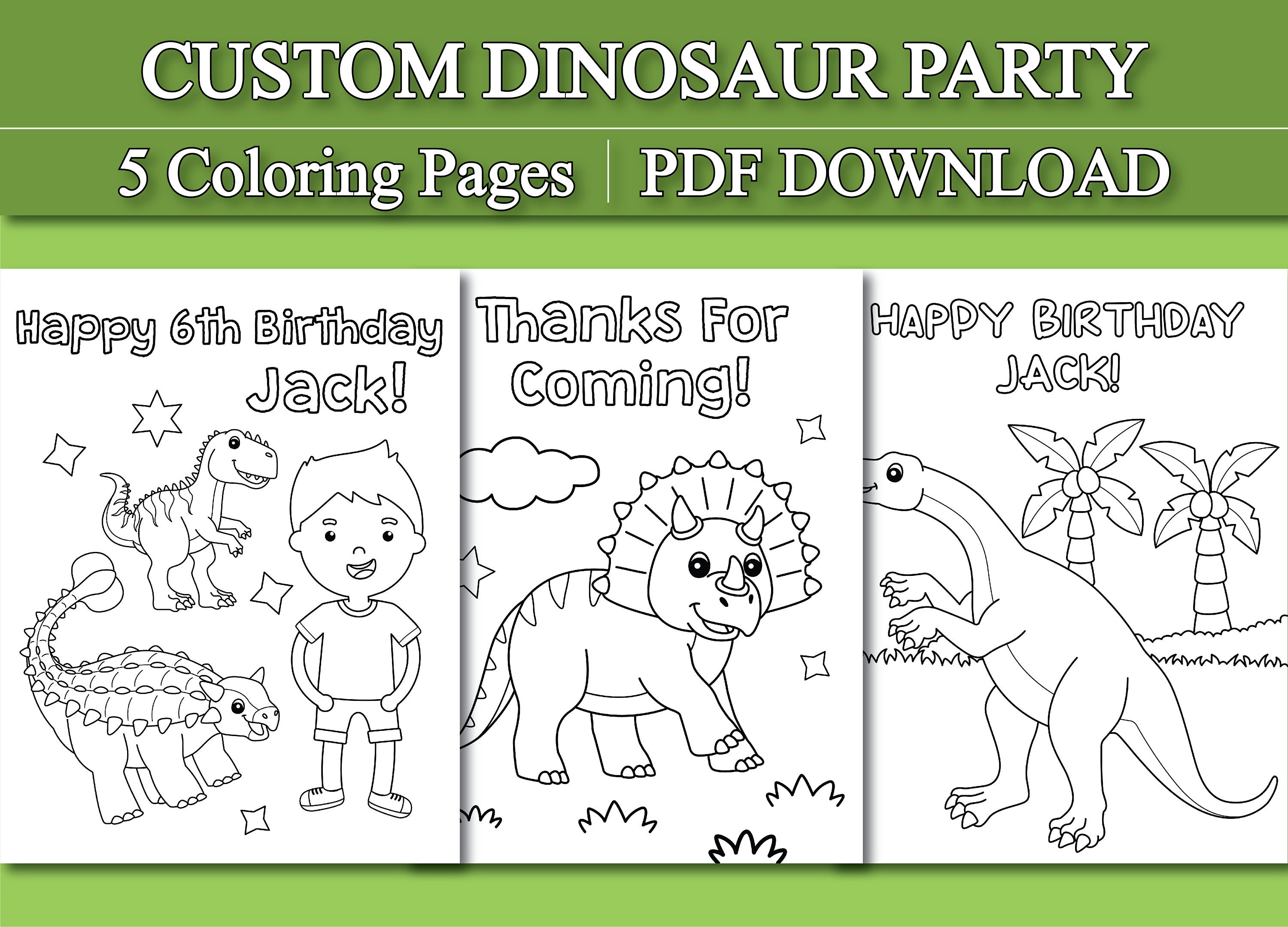 Personalized Dinosaur Birthday Coloring Pages for Kids, Custom Dinosaur ...