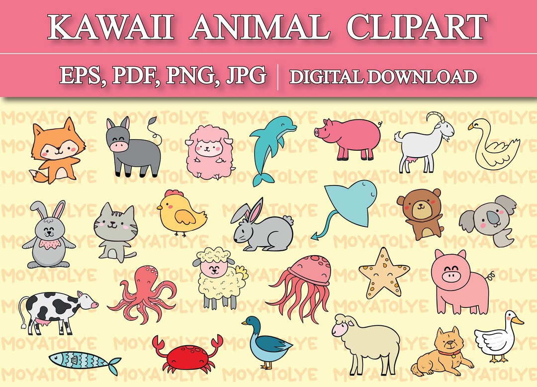 Kawaii Animal Clipart, Kawaii Animal PNG, Cute Animal EPS, Kawaii ...