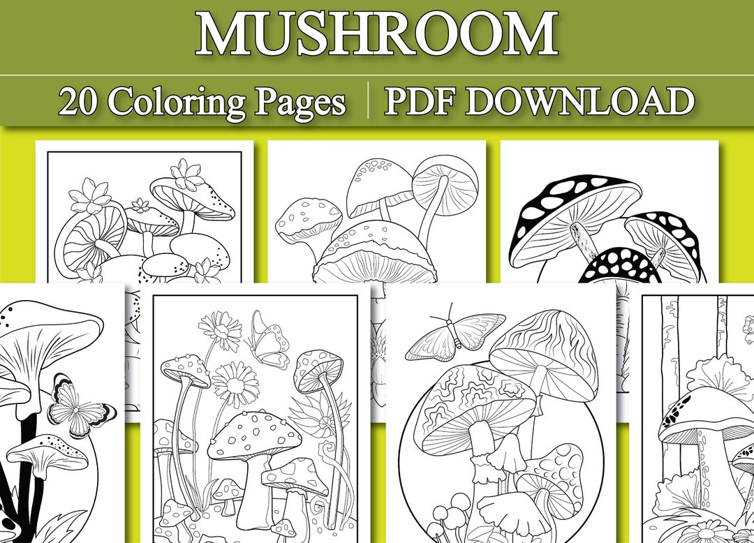 Adult Coloring Book: Mushroom Coloring Pages | 20 Digital Coloring ...
