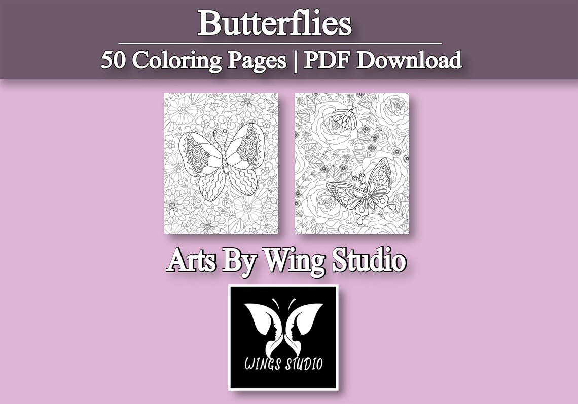 Adult Coloring Book: Butterfly Coloring Pages 50 Digital - Etsy