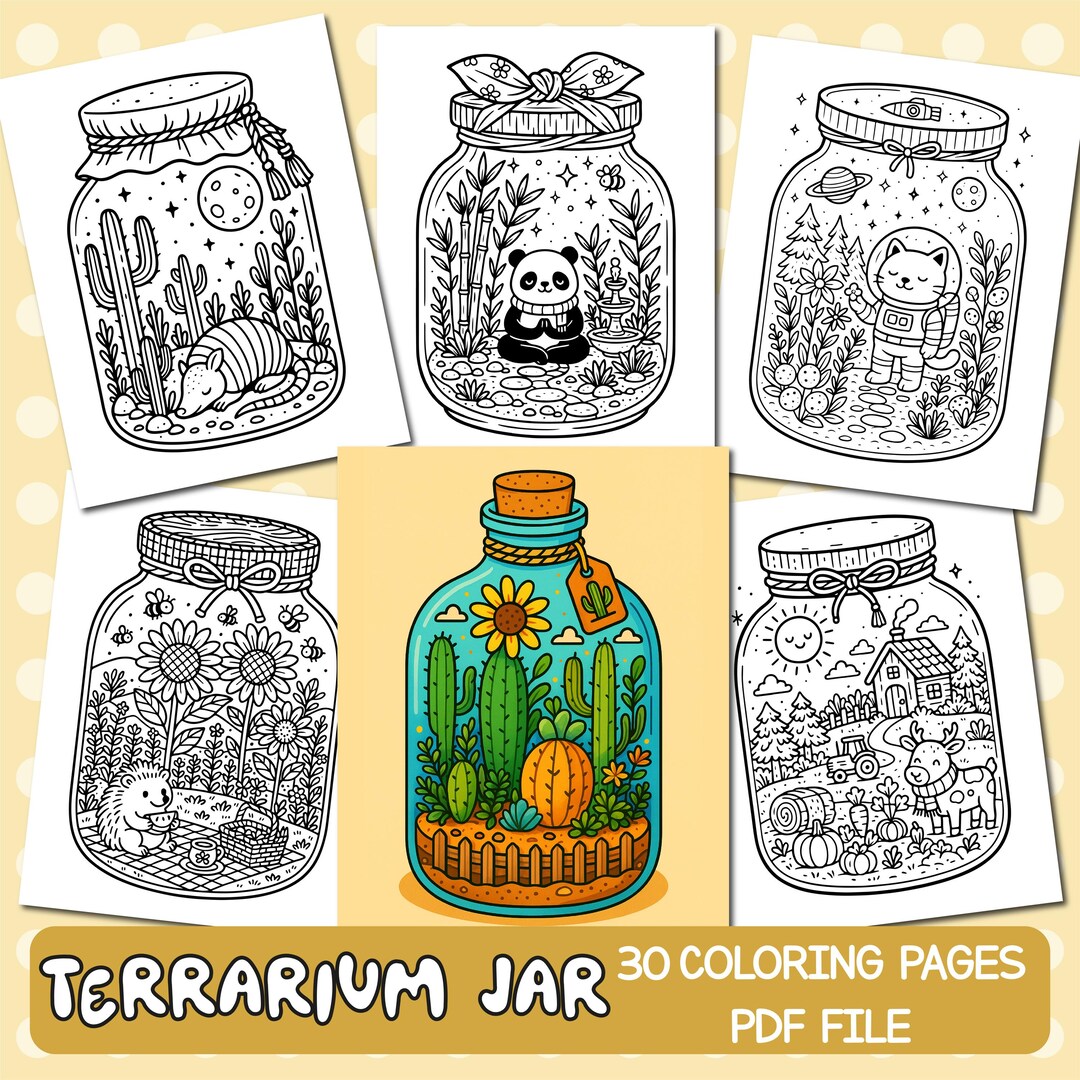Terrarium Jar Coloring Pages: Kawaii Coloring Book (PDF Pattern) - Etsy