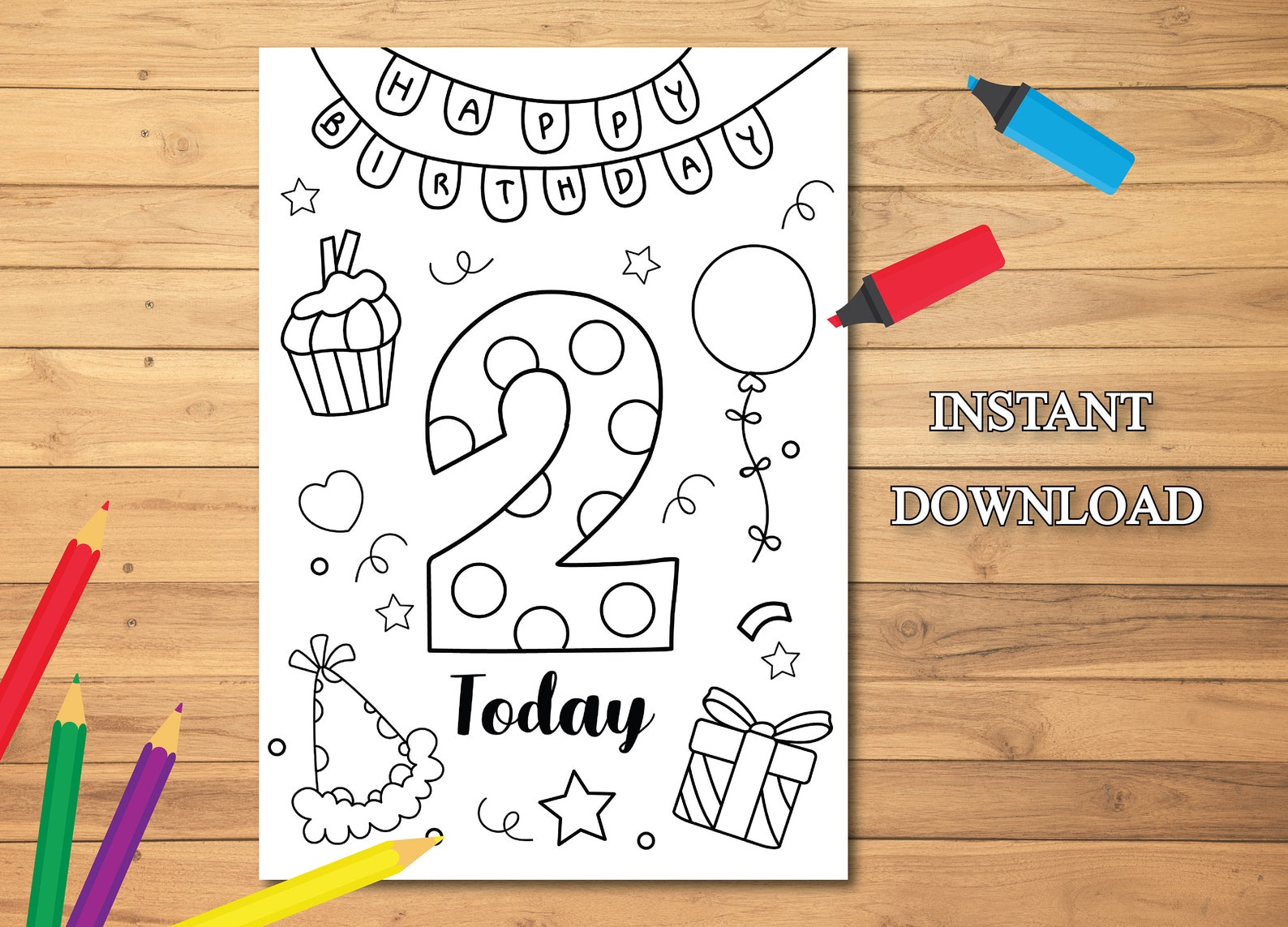 Instant Download Two Today Birthday Card, Printable Happy Birthday ...