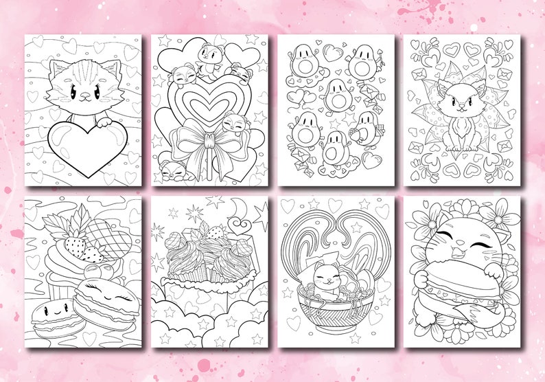 Kawaii Valentines Day Coloring Pages 50 Digital Coloring Pages ...