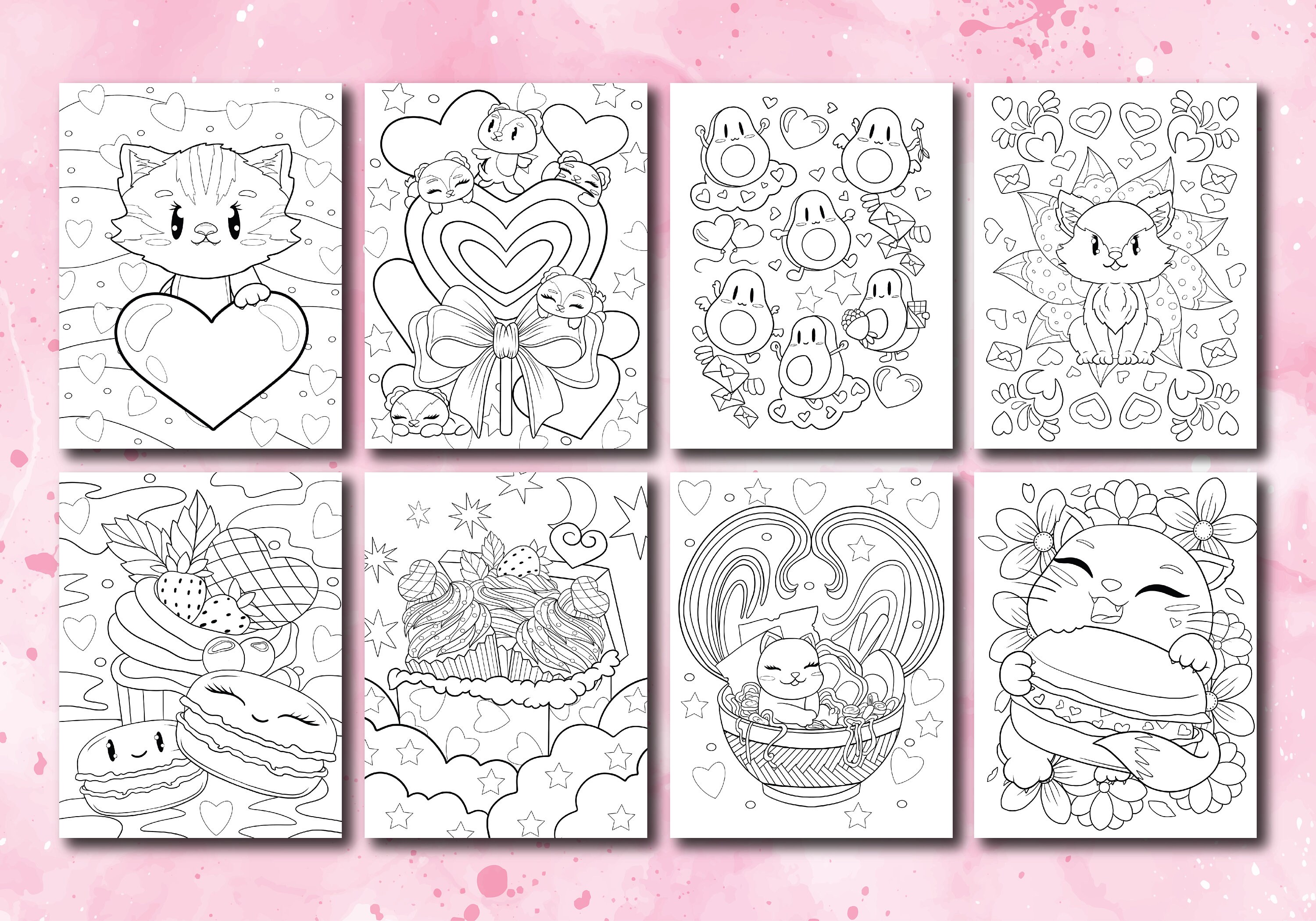 Kawaii Valentines Day Coloring Pages 50 Digital Coloring Pages ...