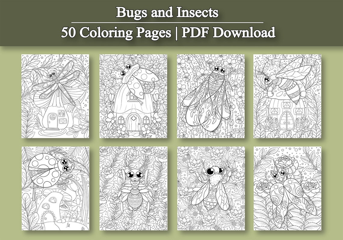 Adult Coloring Book: Bugs and Insects Adult Coloring Pages | 50 Digital ...