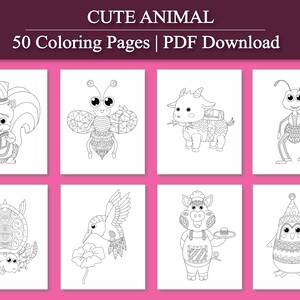Kids Coloring Book: Cute Animal Coloring Pages | 50 Digital Coloring ...