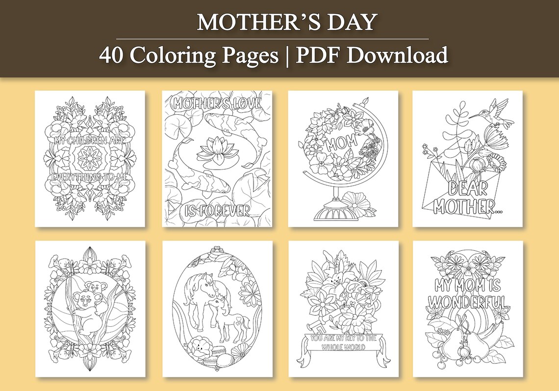 Mother's Day Coloring Pages 40 Digital Coloring Pages PDF Download - Etsy
