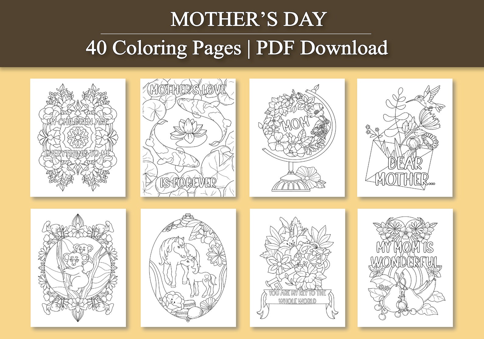 Mother's Day Coloring Pages 40 Digital Coloring Pages - Etsy