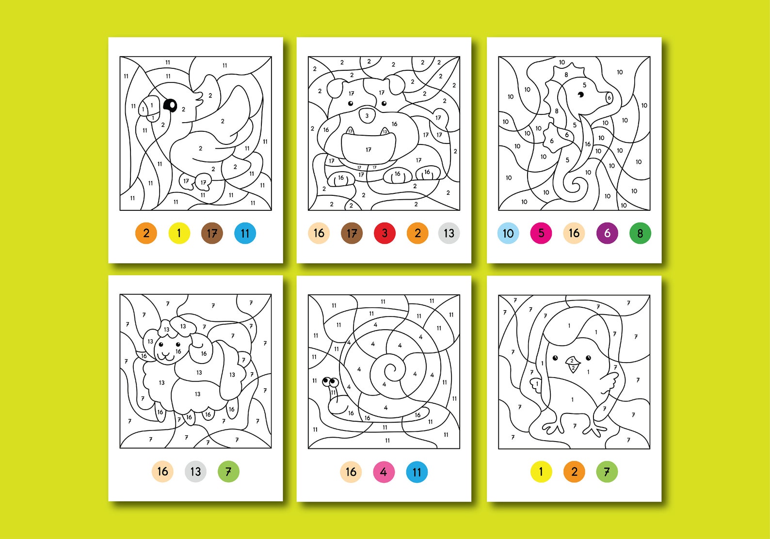 Kids Coloring Page: Color by Number Printable Coloring Page, Animal ...