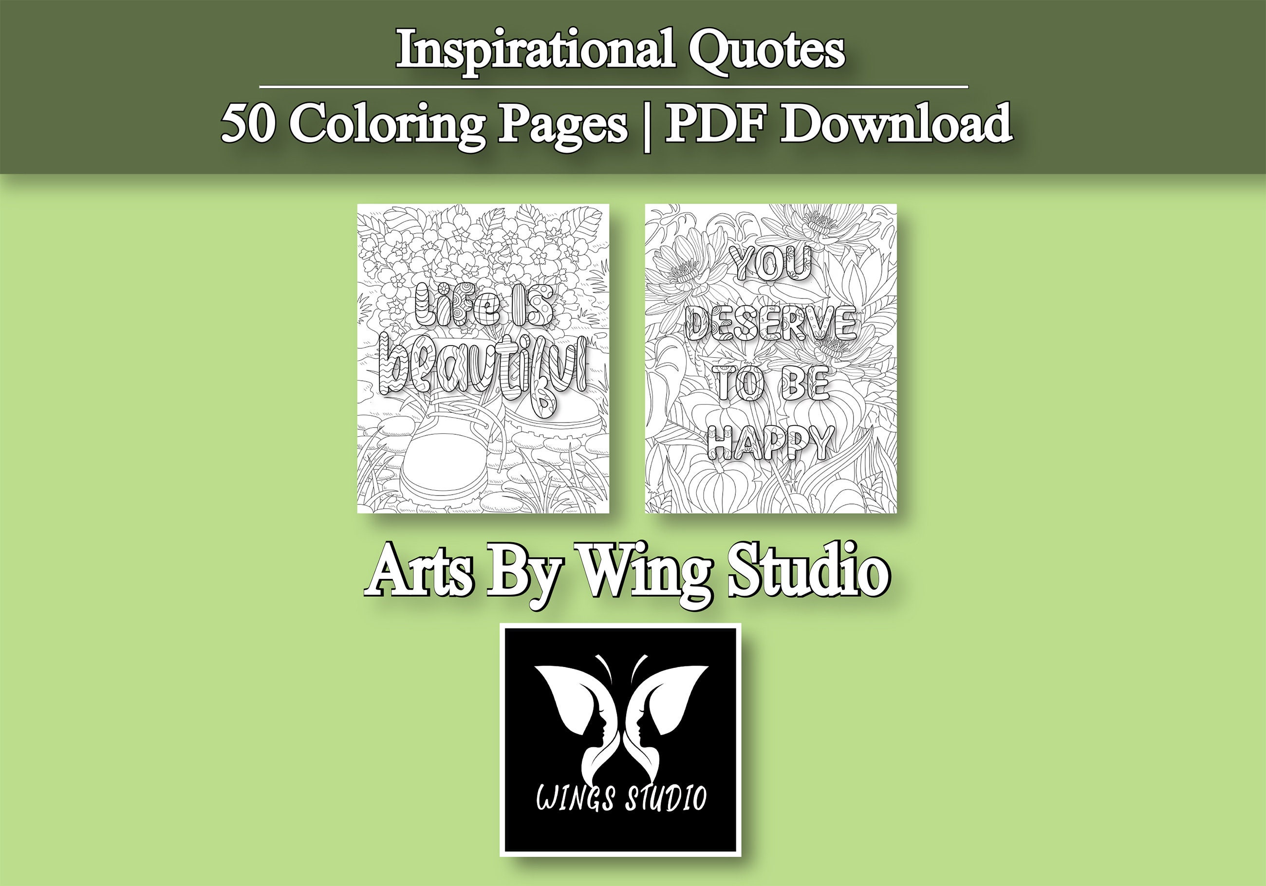 Adult Coloring Book: Inspirational Quotes, Positive Quotes 50 Digital ...